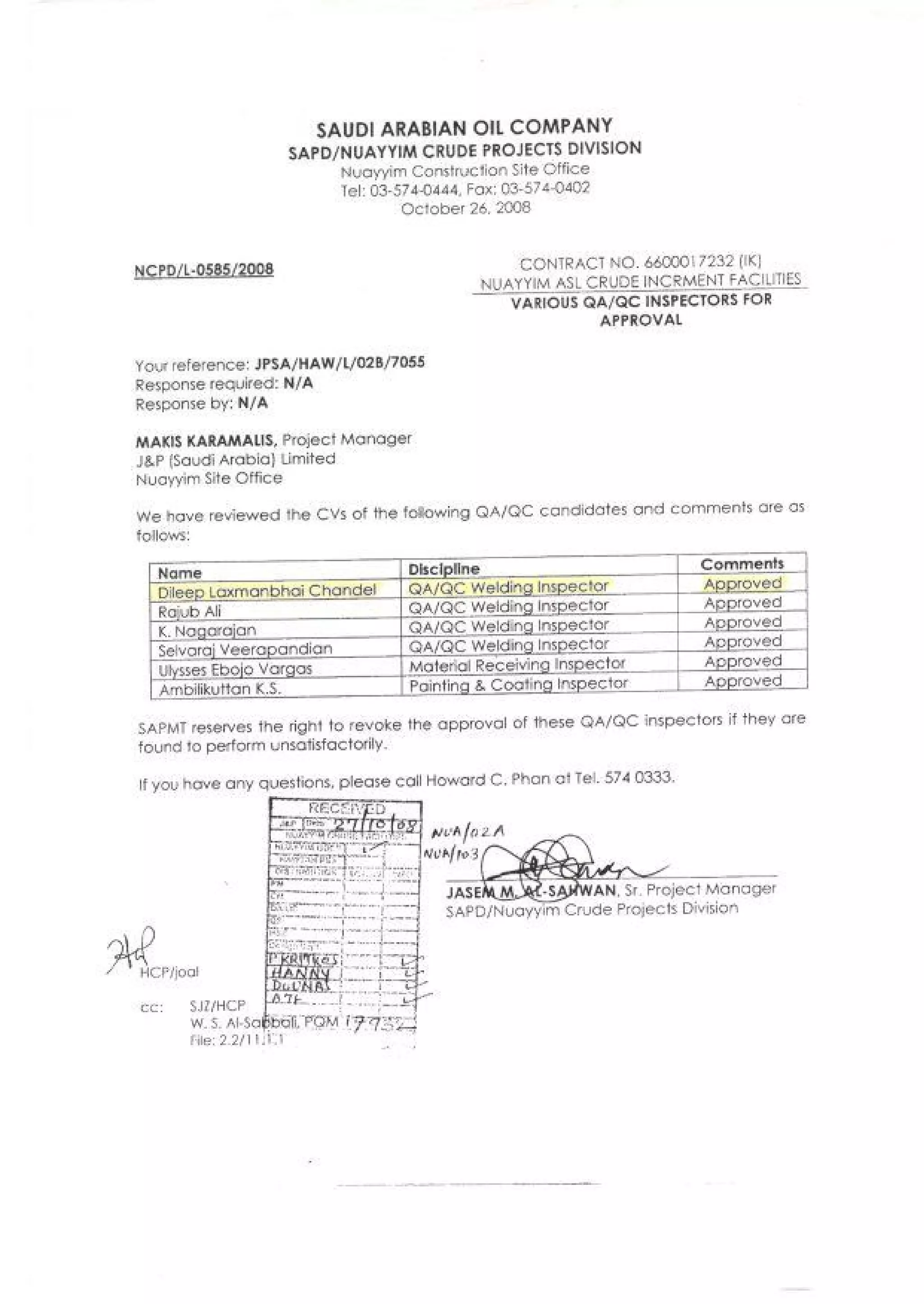 13-J&P Saudi Aramco Approval | PDF