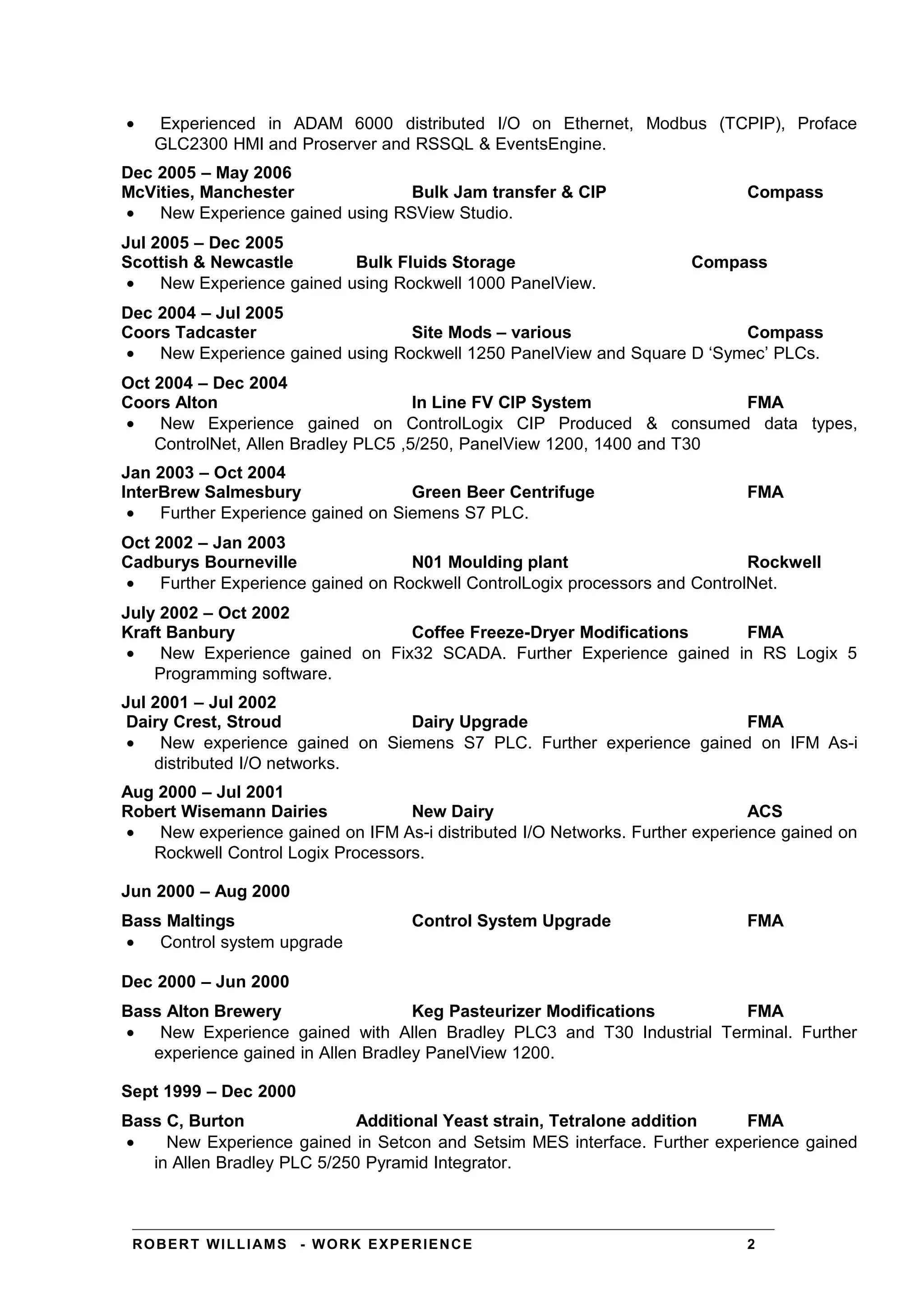 Robert Williams Work Experience | DOC