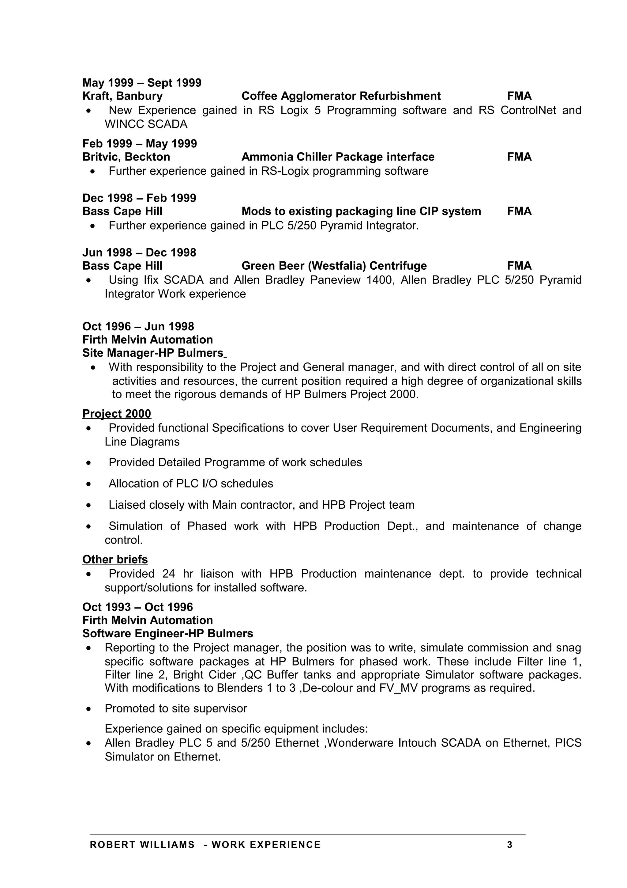 Robert Williams Work Experience | DOC