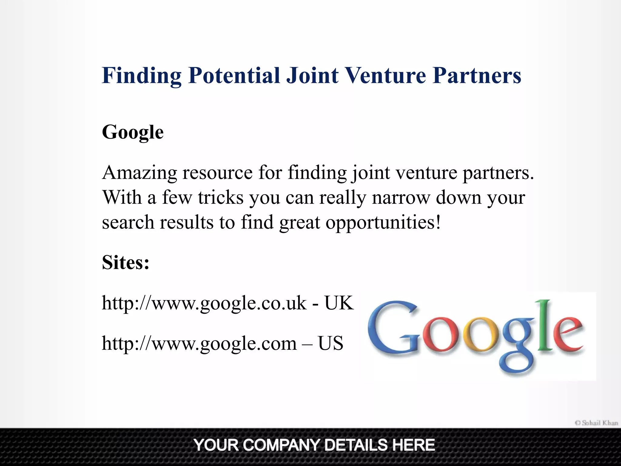 Joint Venture Blueprint for Success -the JV Doctor | PPT