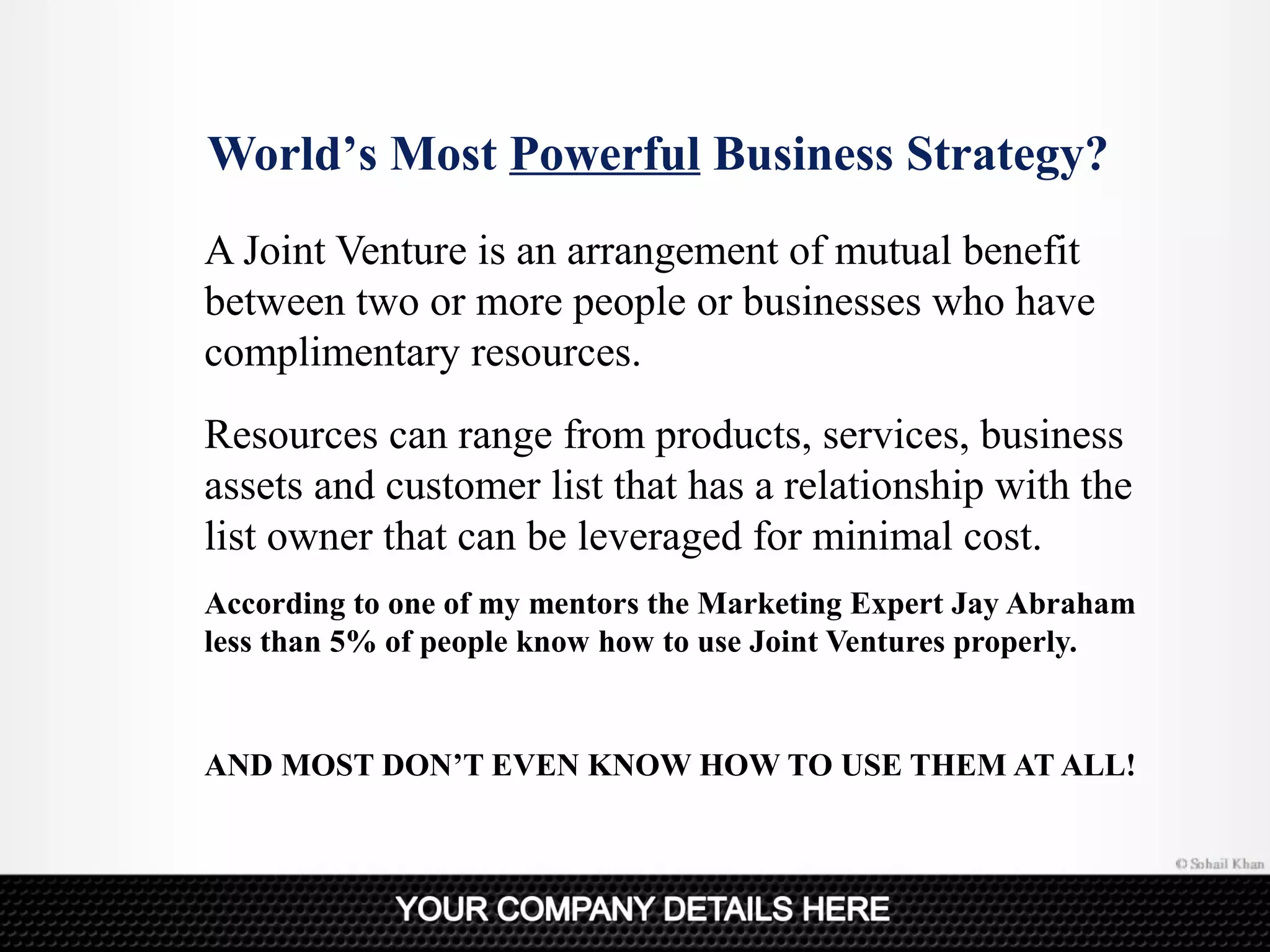Joint Venture Blueprint for Success -the JV Doctor | PPT