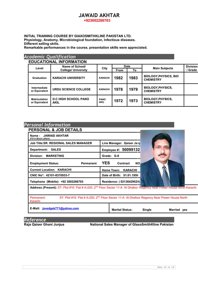Updated CV of Jawaid Akhtar-2015 | PDF