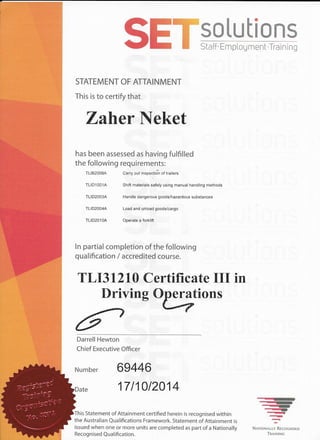 Cert III Driving Operations | PDF
