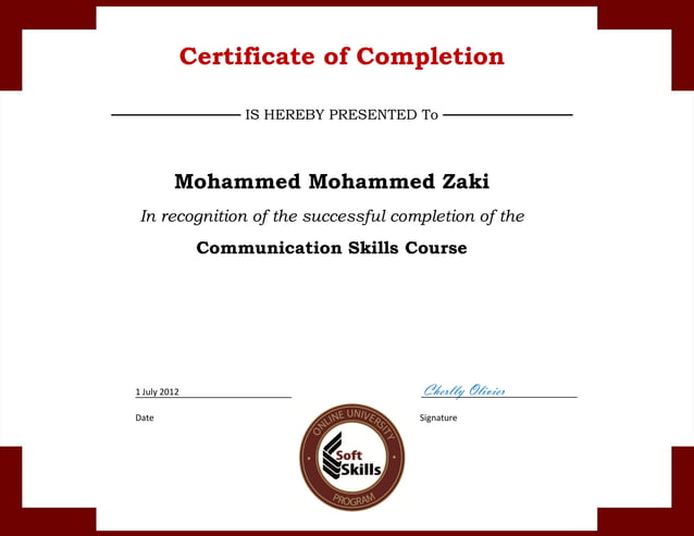 Mohammed Mohammed Zaki Communication Skills Certificate | PDF