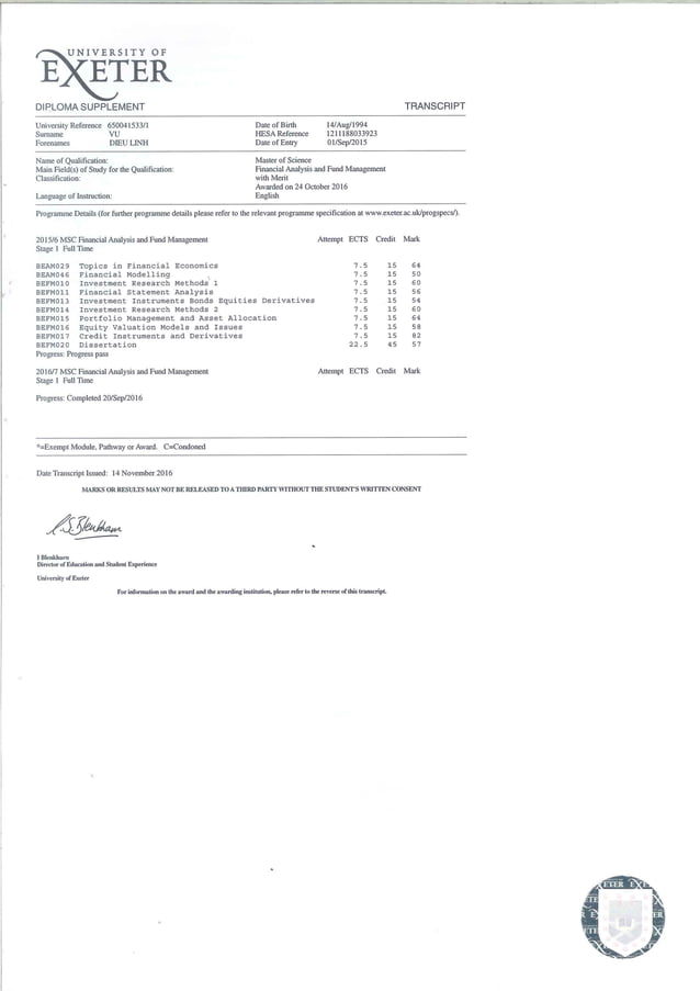 Master transcript | PDF