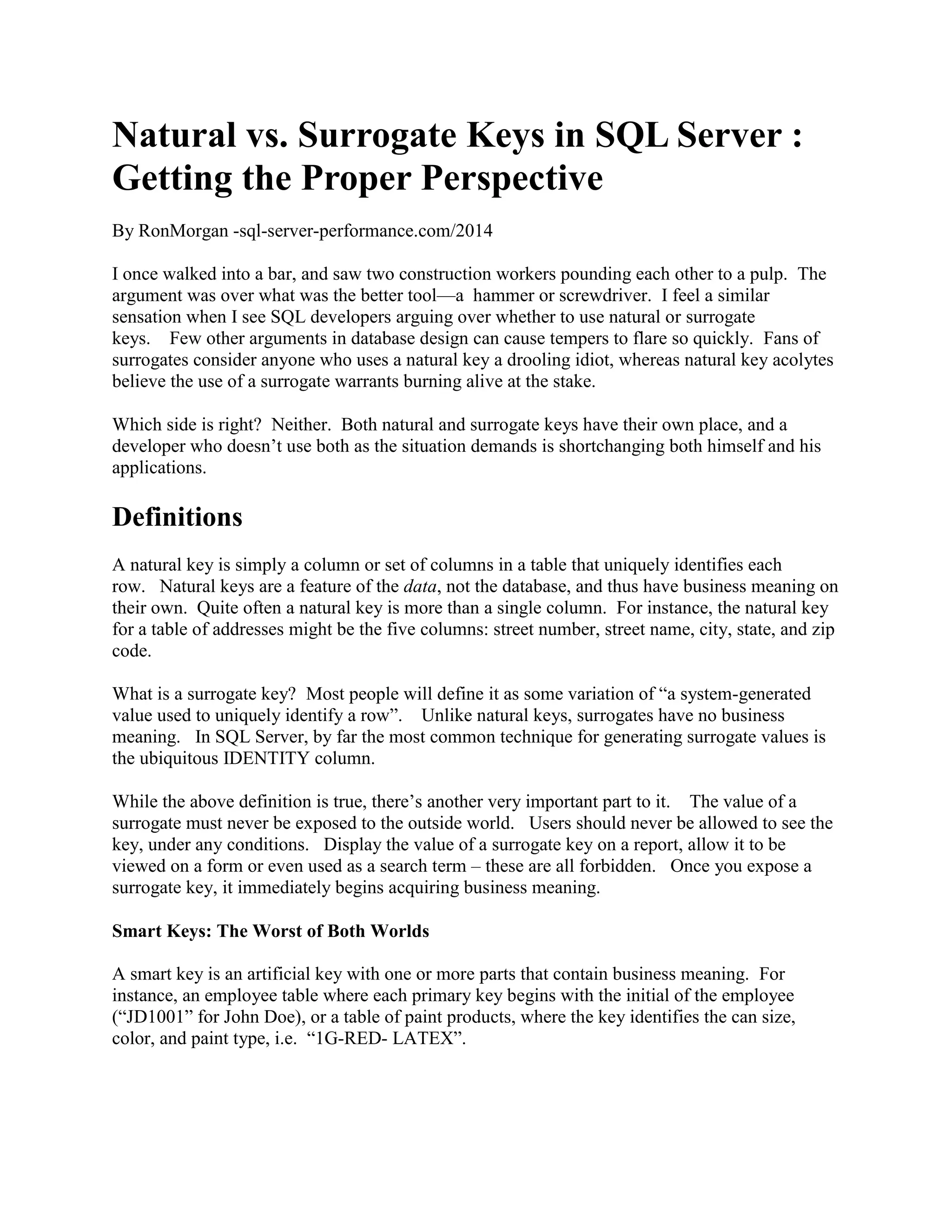 Natural vs.surrogate keys | PDF