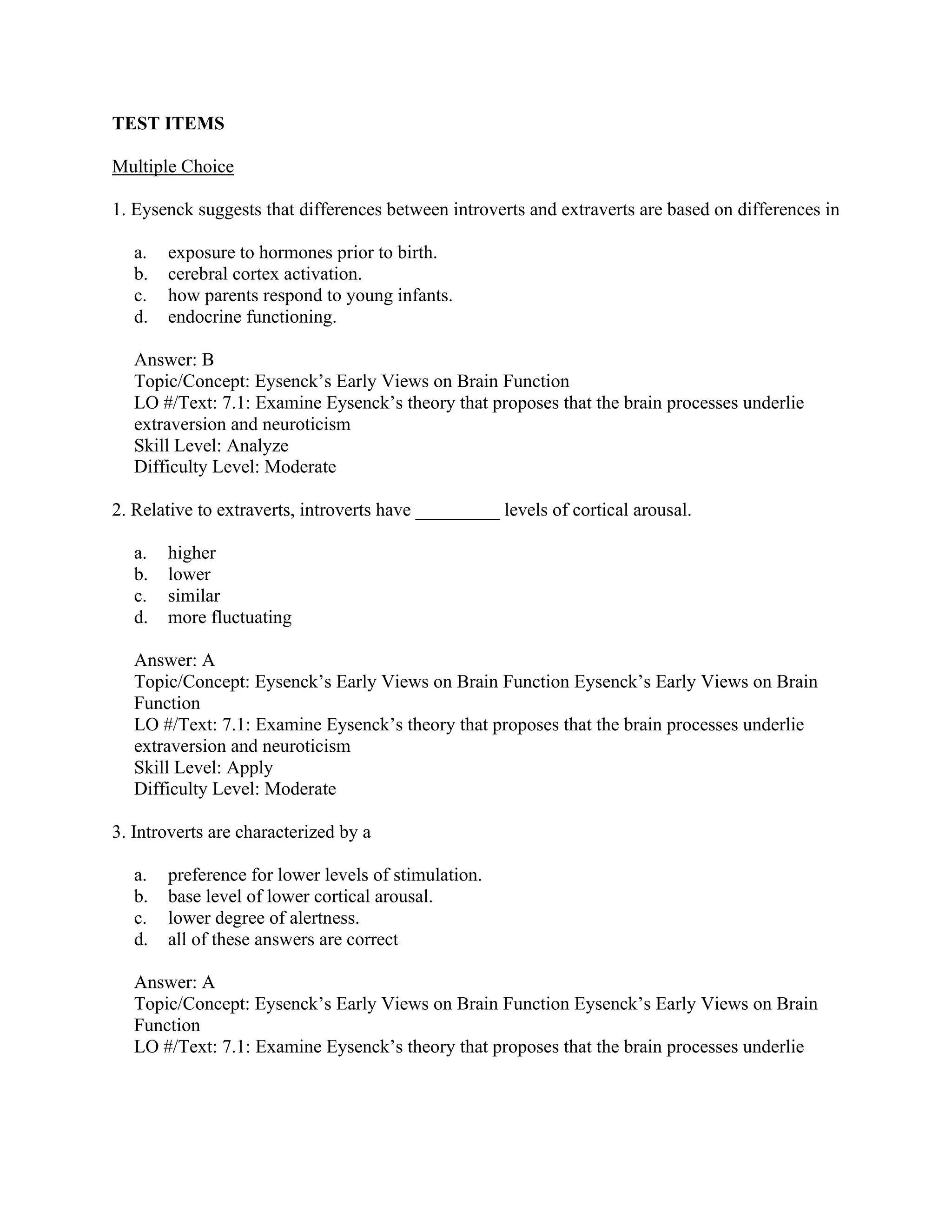 Perspectives on Personality 8th Edition Carver Test Bank | PDF