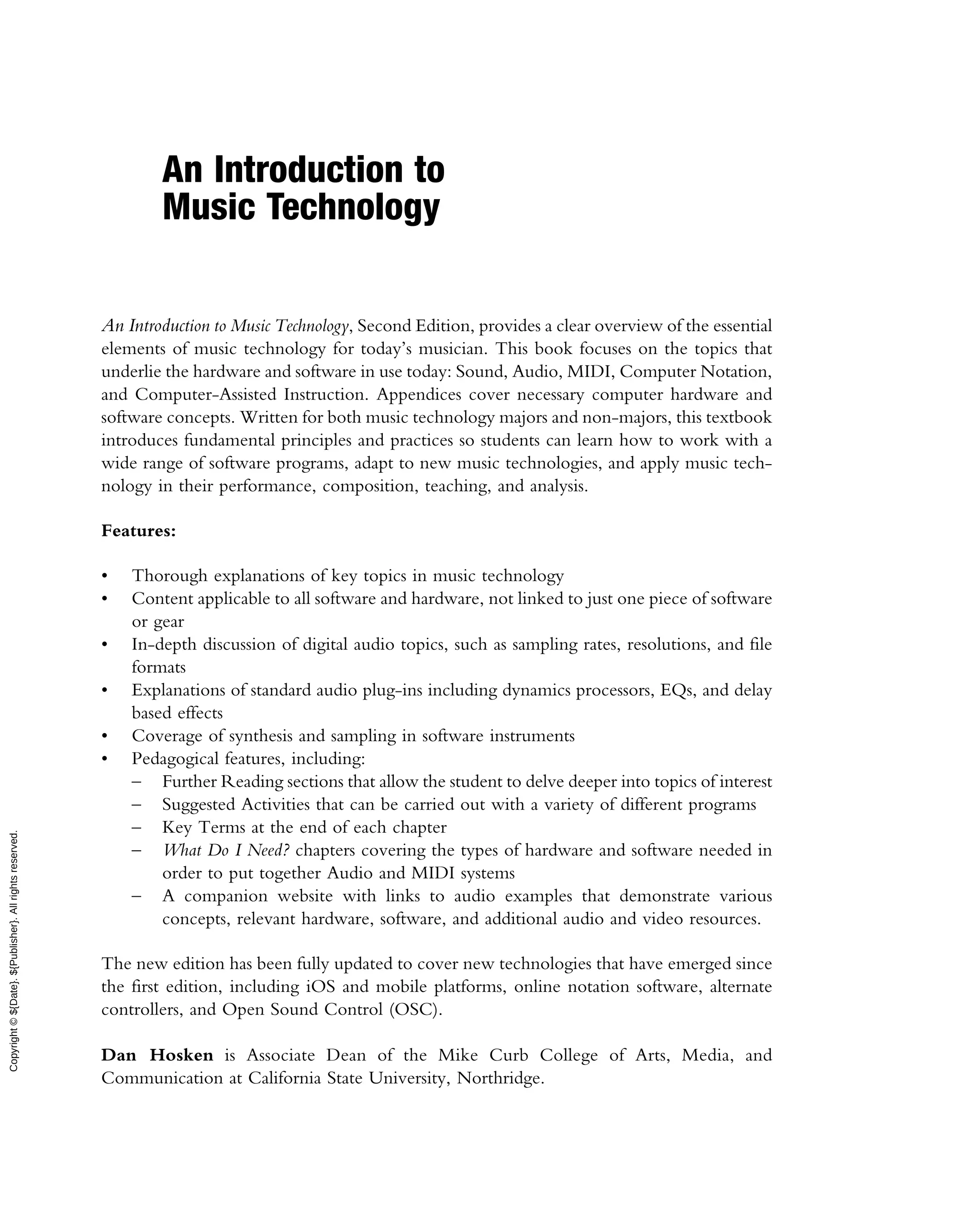 An Introduction to Music Technology 2nd Edition Dan Hosken | PDF