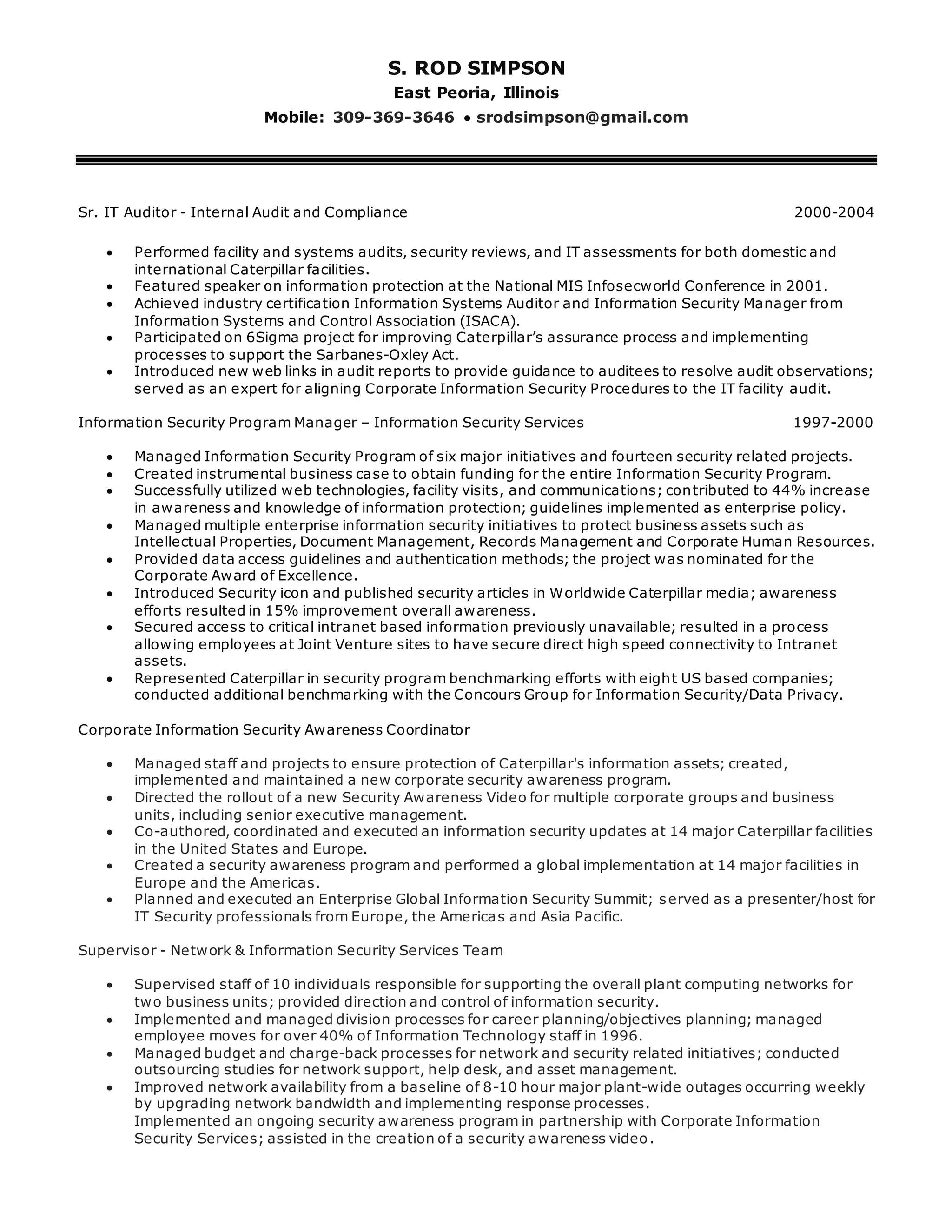 S Rod Simpson Resume | PDF