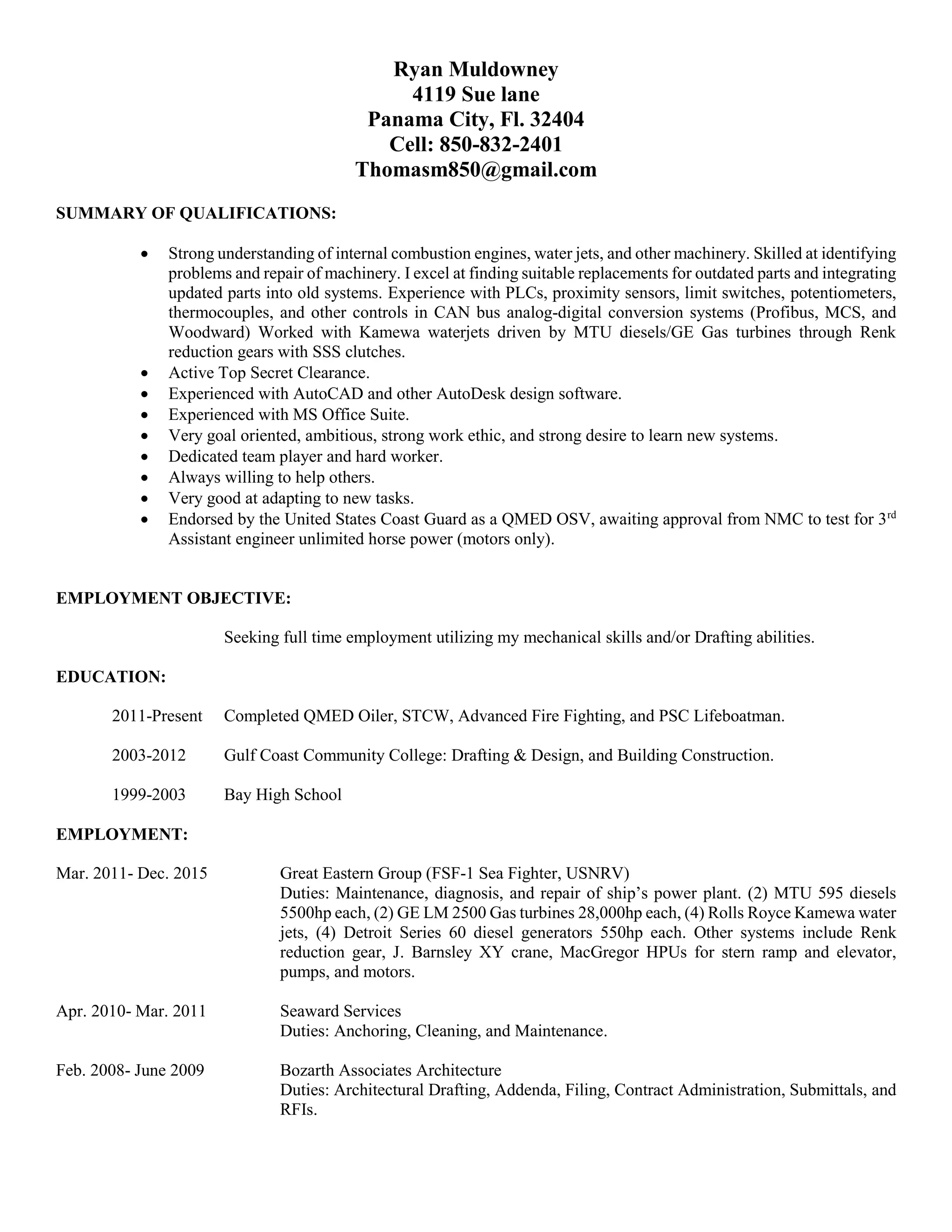 Thomas Ryan Muldowney; Resume | PDF