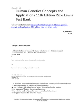 Human Genetics Concepts and Applications 11th Edition Ricki Lewis Test ...