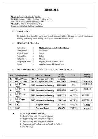 Mohd.zubair resume | PDF