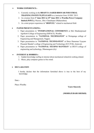 Mohd.zubair resume | DOC