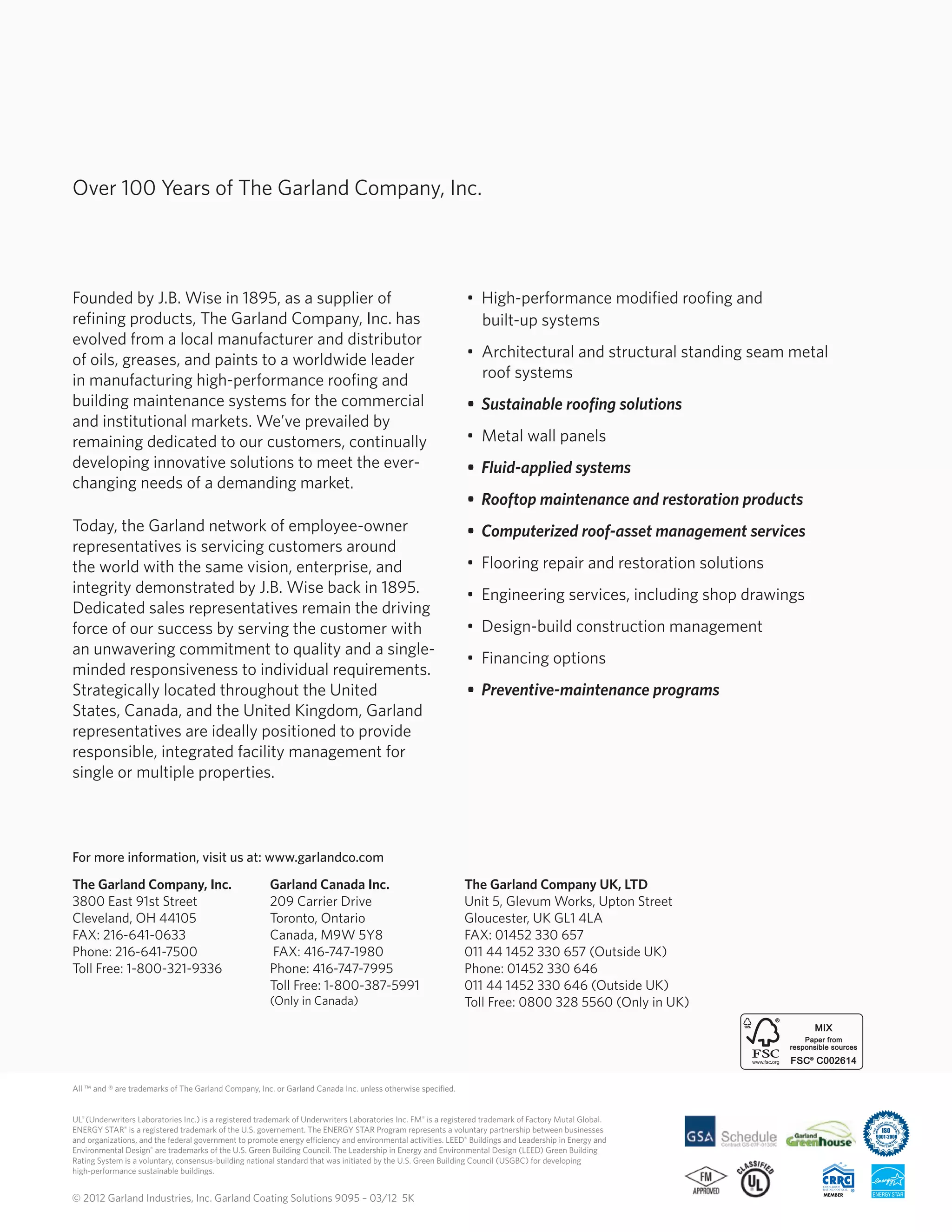 Garland Coatings Brochure 2012 | PDF