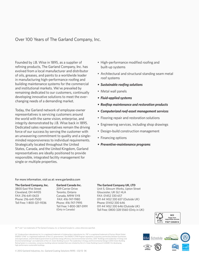 Garland Coatings Brochure 2012 | PDF