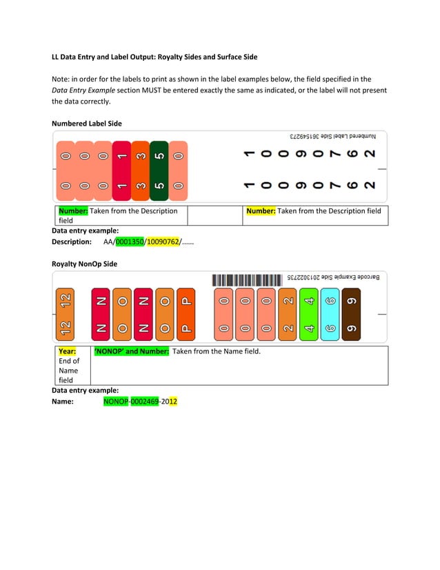 LL Label Output and Data Entry Guide Sample | PDF