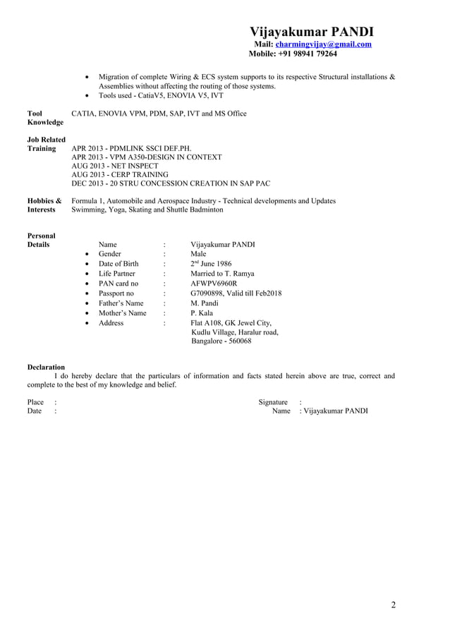 Vijayakumar Pandi_Resume_2017 | DOC | Aviation Industry | Industries