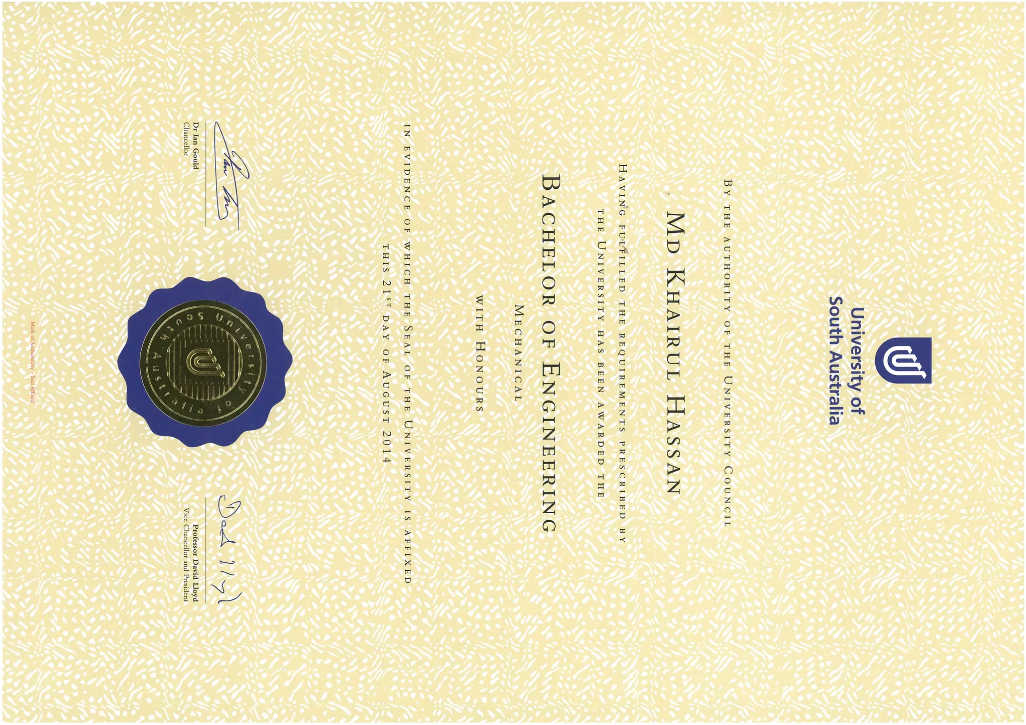 Bachelor of Mechanical Eng (Honours) Certificate | PDF | Undergraduate ...
