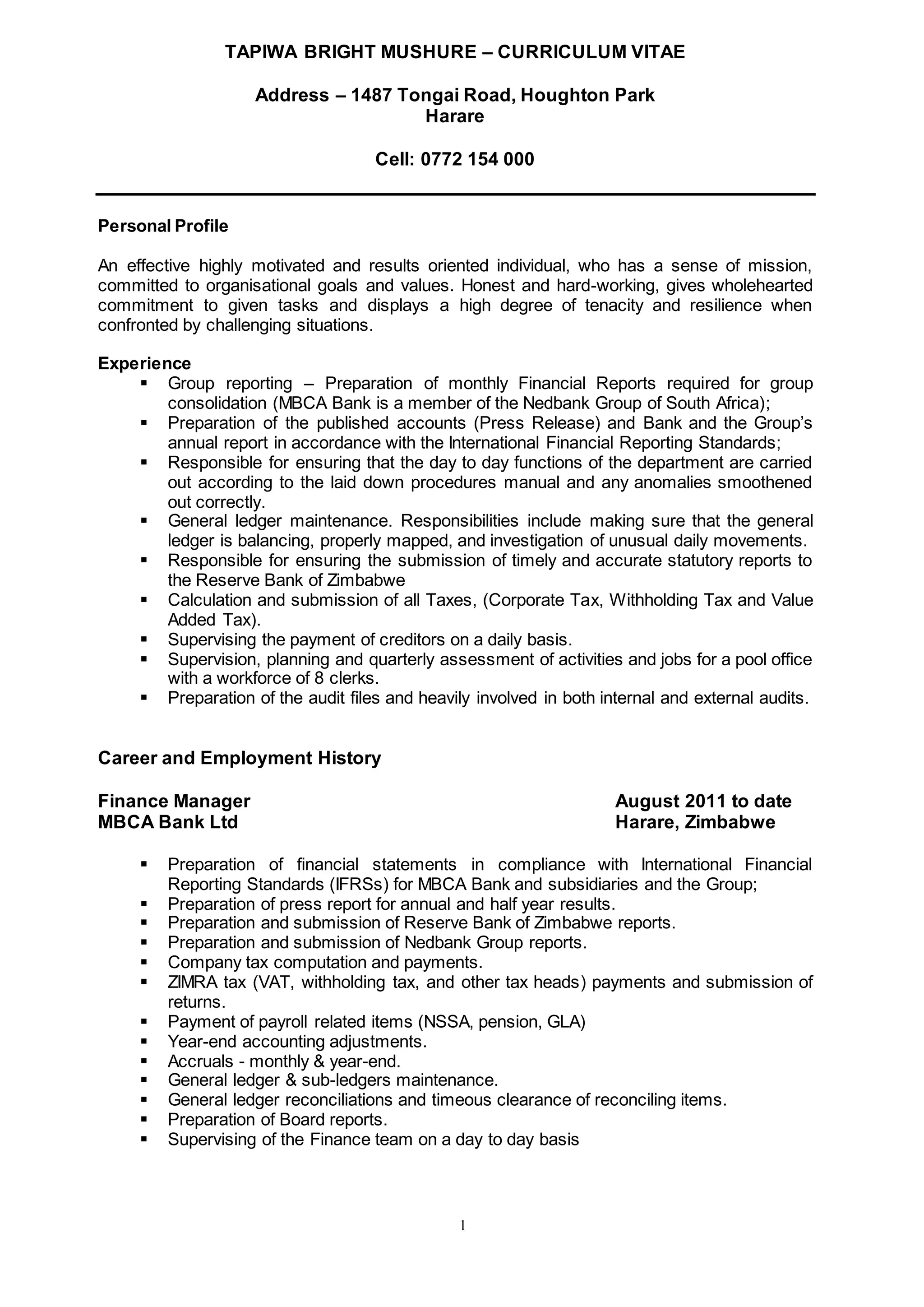 Tapiwa Mushure C.V. 030117 | DOCX