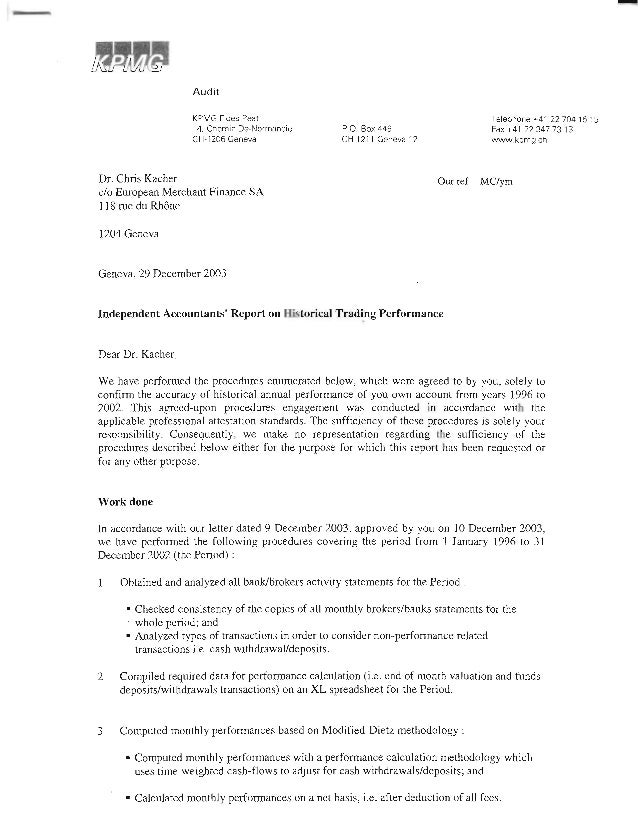 KPMG verification letter