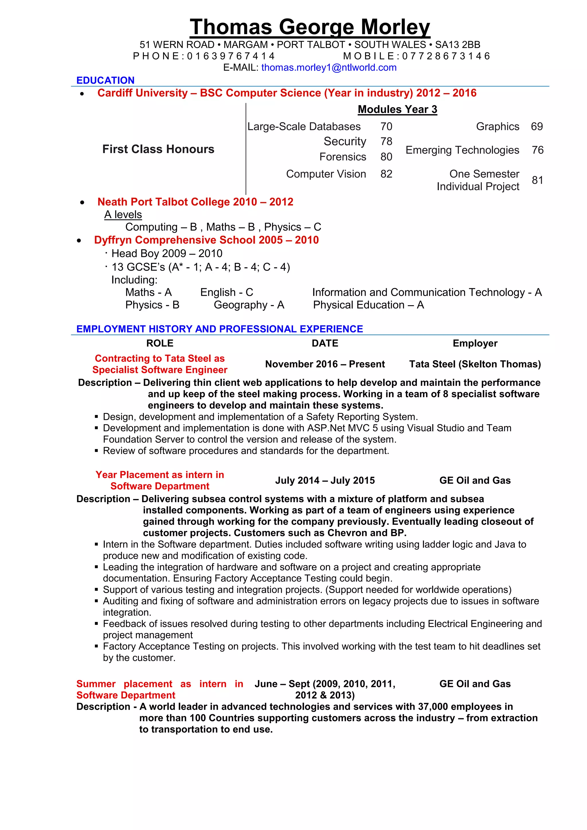 Thomas George Morley CV | PDF