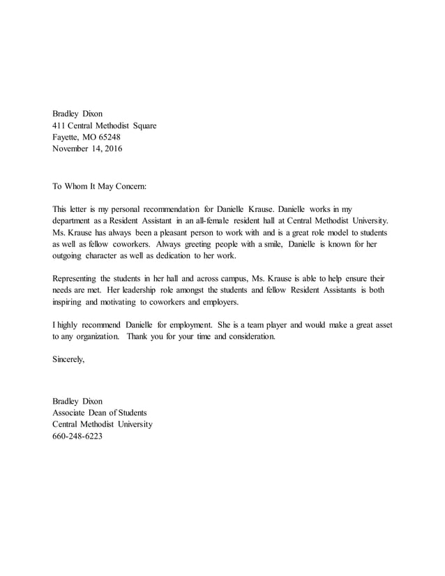 Recomendation Letter Danielle Krause | DOCX