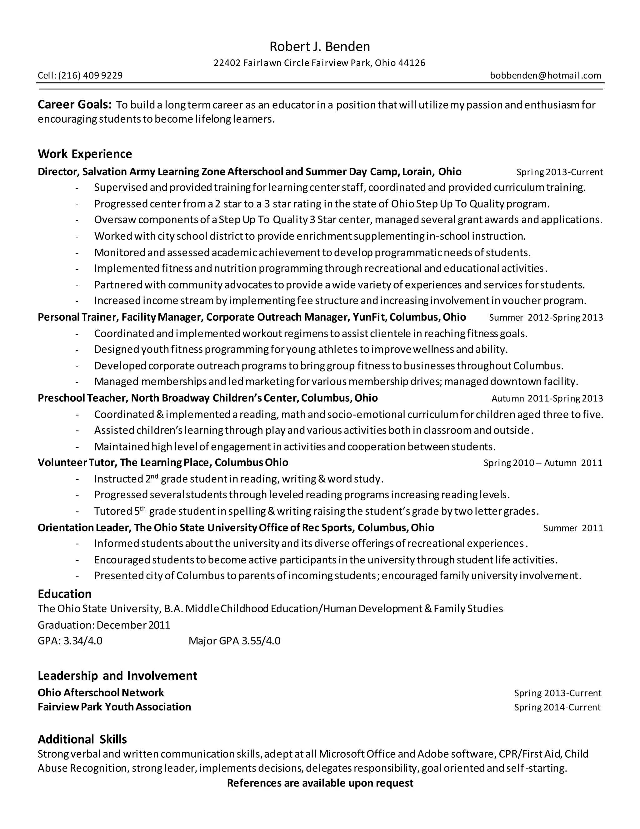 Bob Benden Resume | PDF