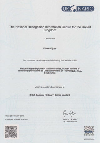 FV NARIC British Bachelor Degree 1 | PDF