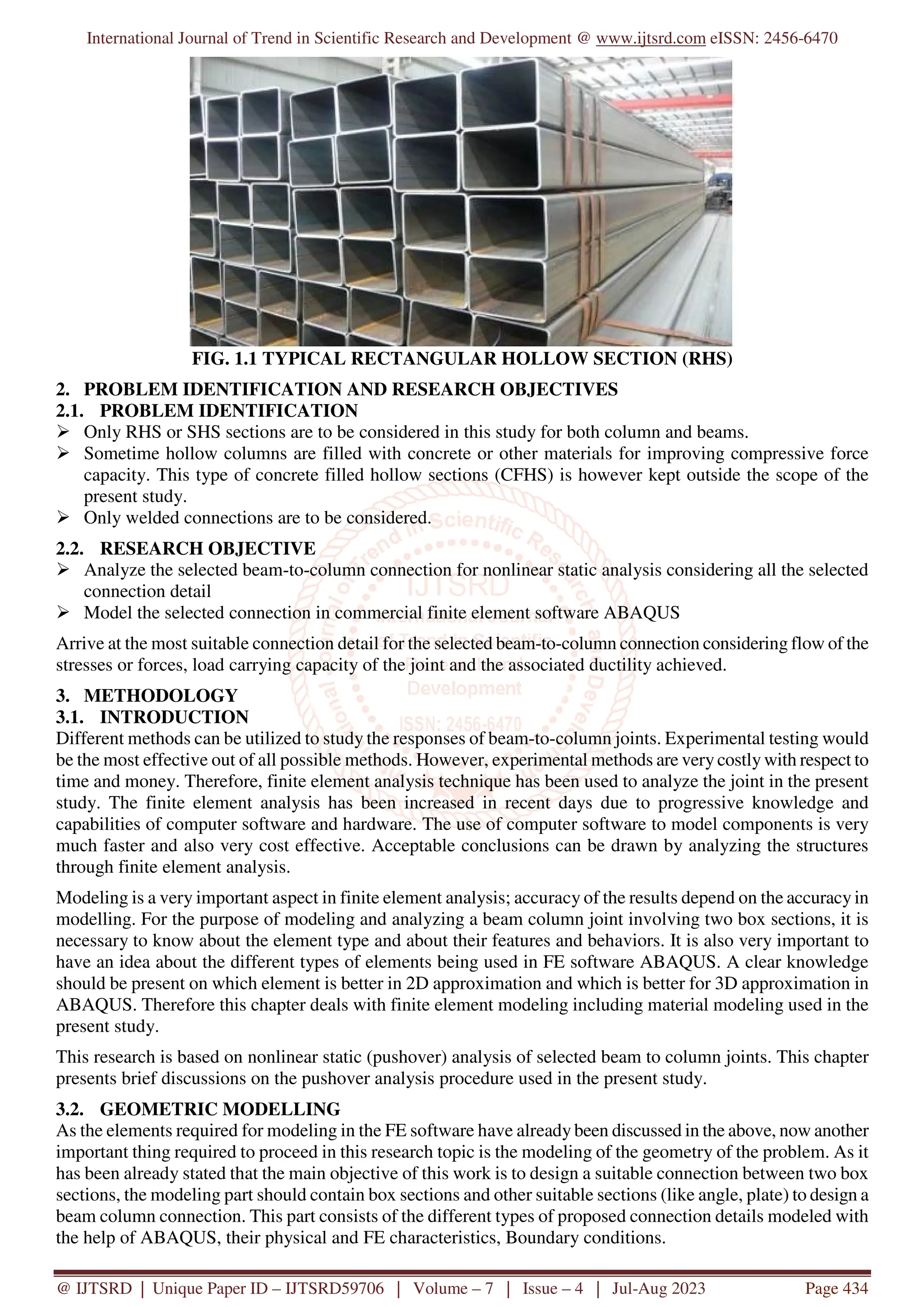 Analysis and Modeling of Steel Square Hollow Beam to Square Hollow ...