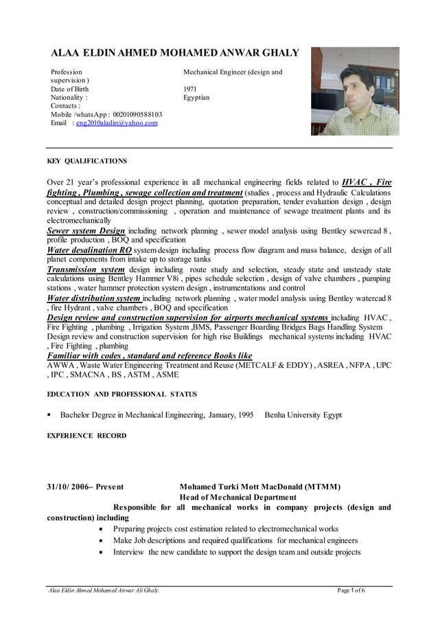 CV Alaa Eldin Ahmed Mohamed Anwar Ali Ghaly | DOCX | Civil Engineering Industry | Industries