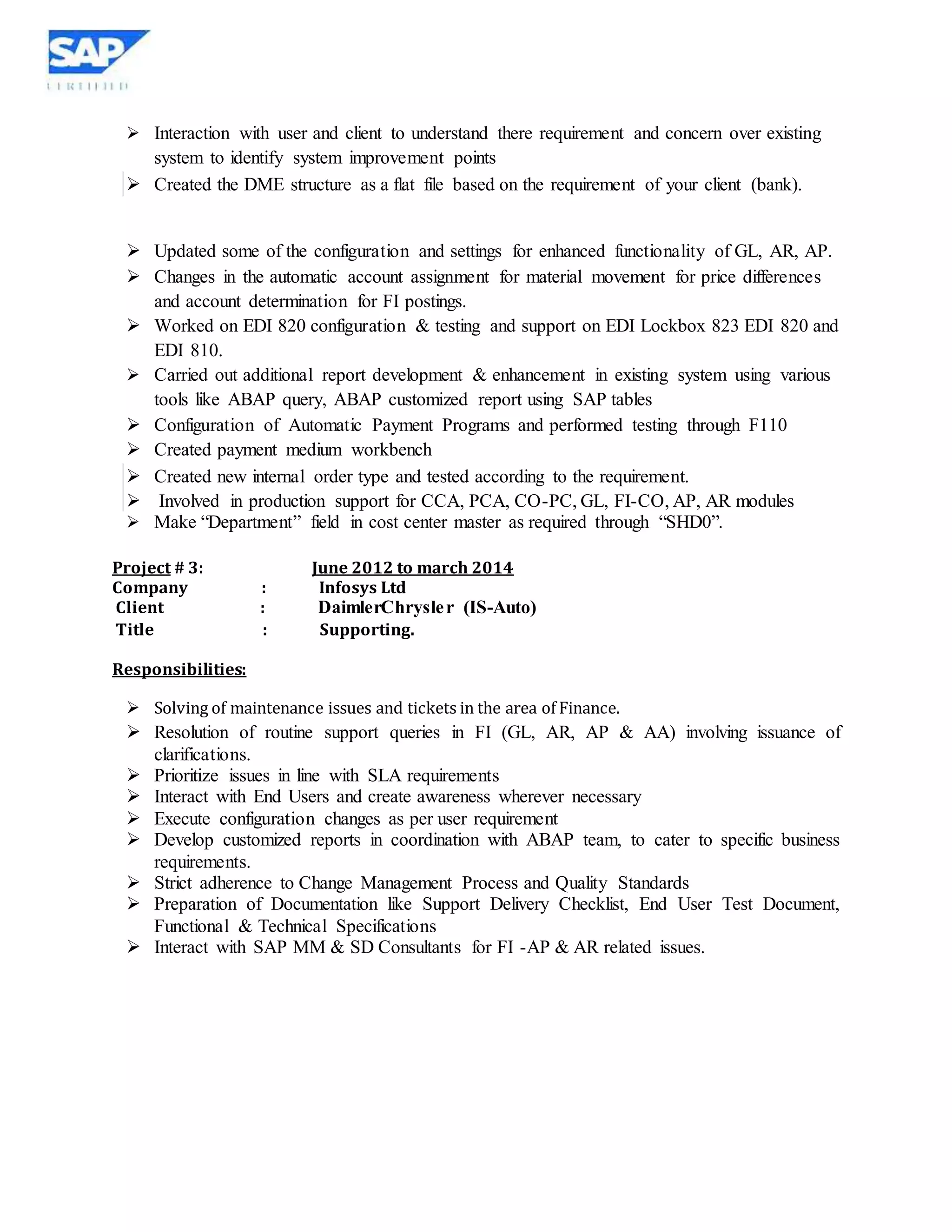 Certified SAP FICO Consultant | DOCX