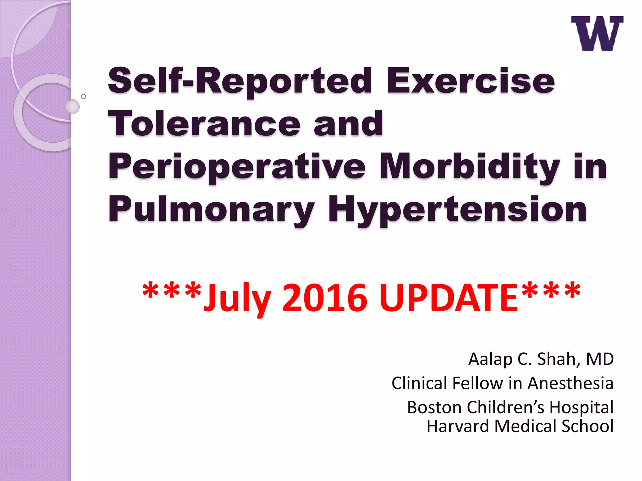 Excerise Tolerance and Post-Operative Outcomes in Patients with ...