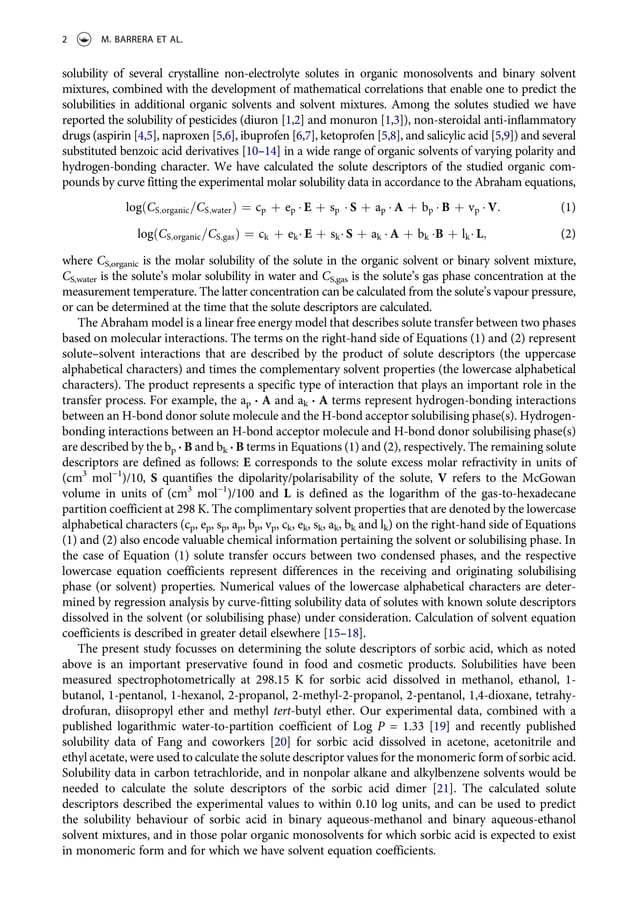 Solubility of sorbic acid in organic mono solvents calculation of ...