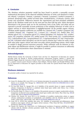 Solubility of sorbic acid in organic mono solvents calculation of Abraham model solute ...