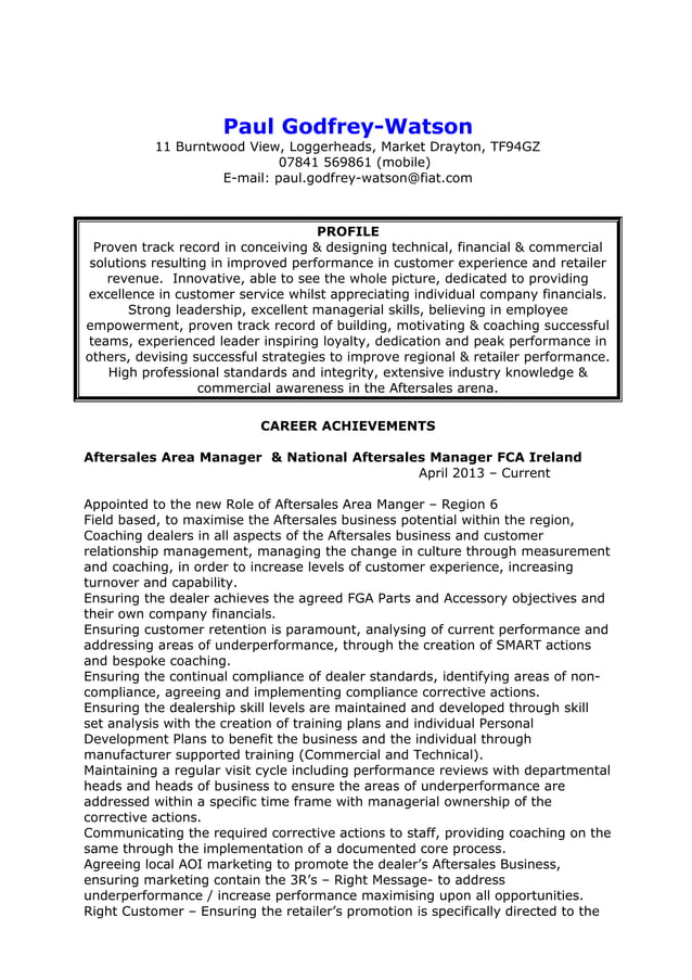 Paul Godfrey-Watson CV June 2015 | DOC | Automotive Industry | Industries