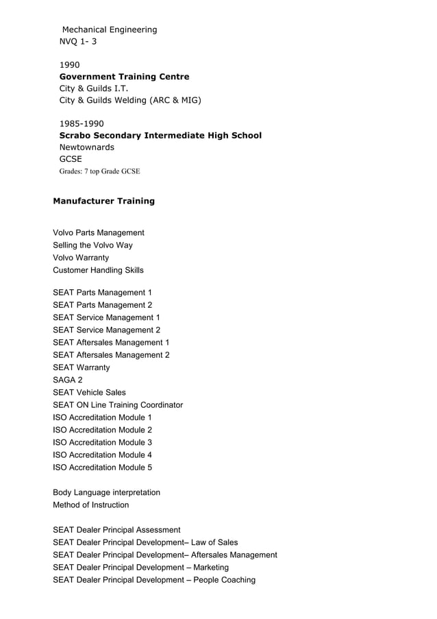 Paul Godfrey-Watson CV June 2015 | DOC | Automotive Industry | Industries