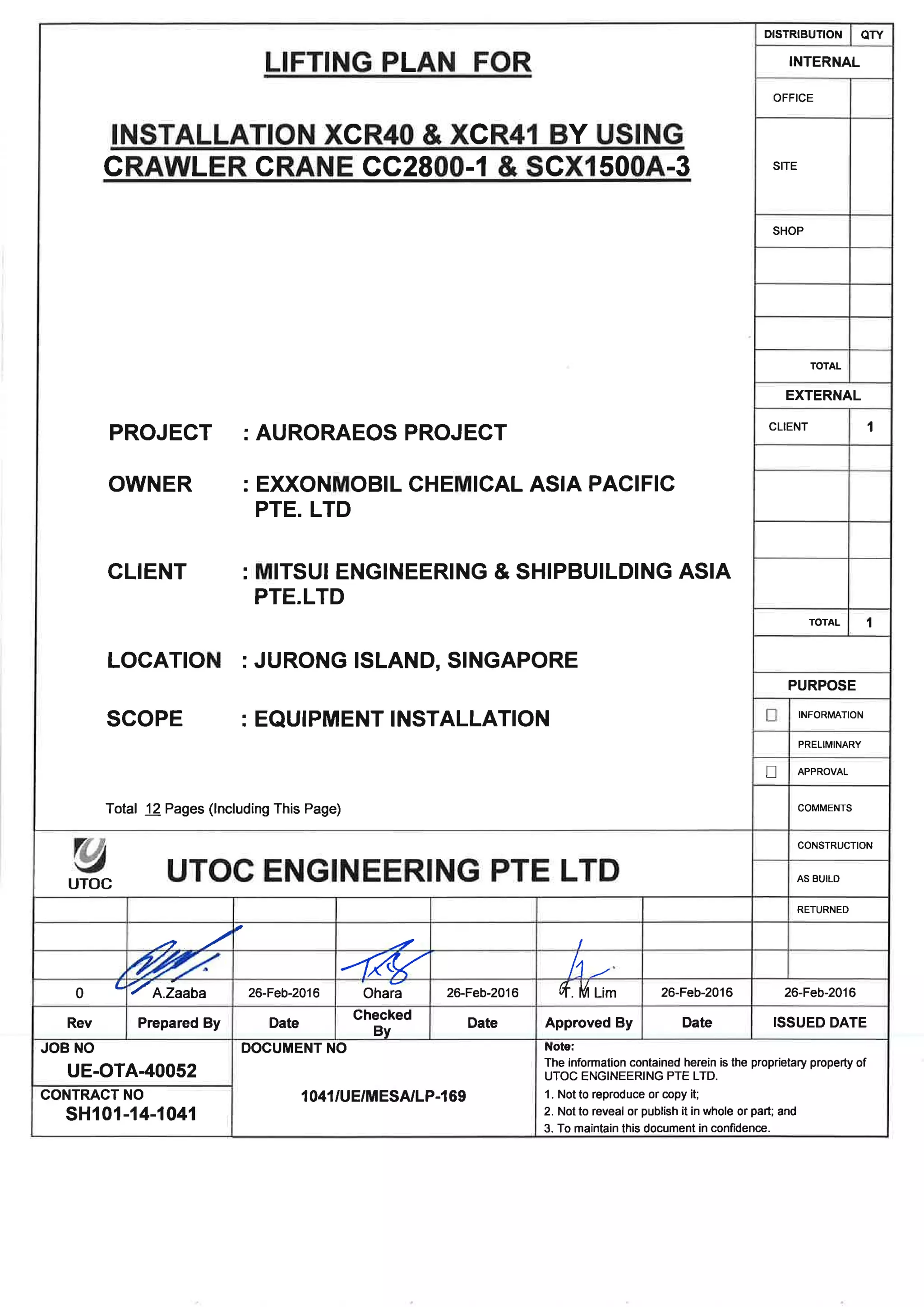 Lifting Plan for INSTALLATION XCR40 & XCR41 by using Crawler Crane ...