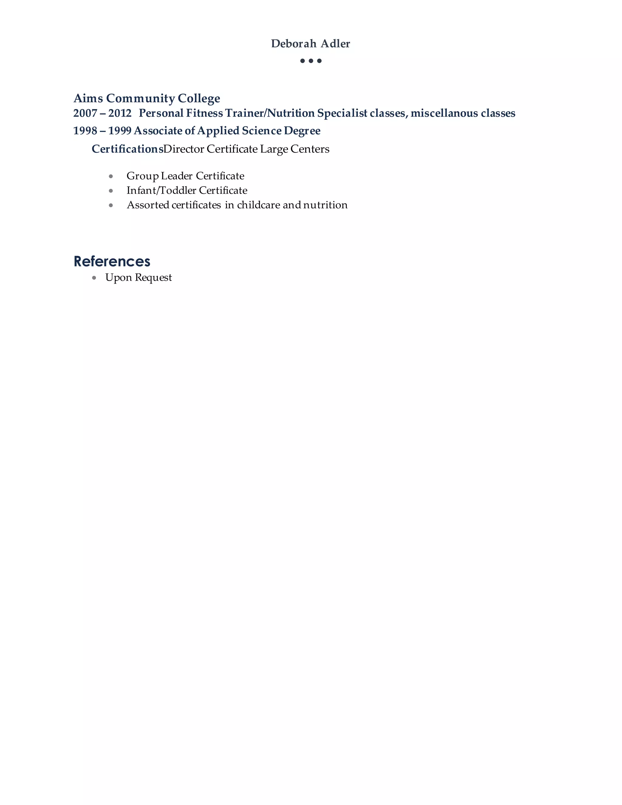Deborah Adler Resume | DOCX
