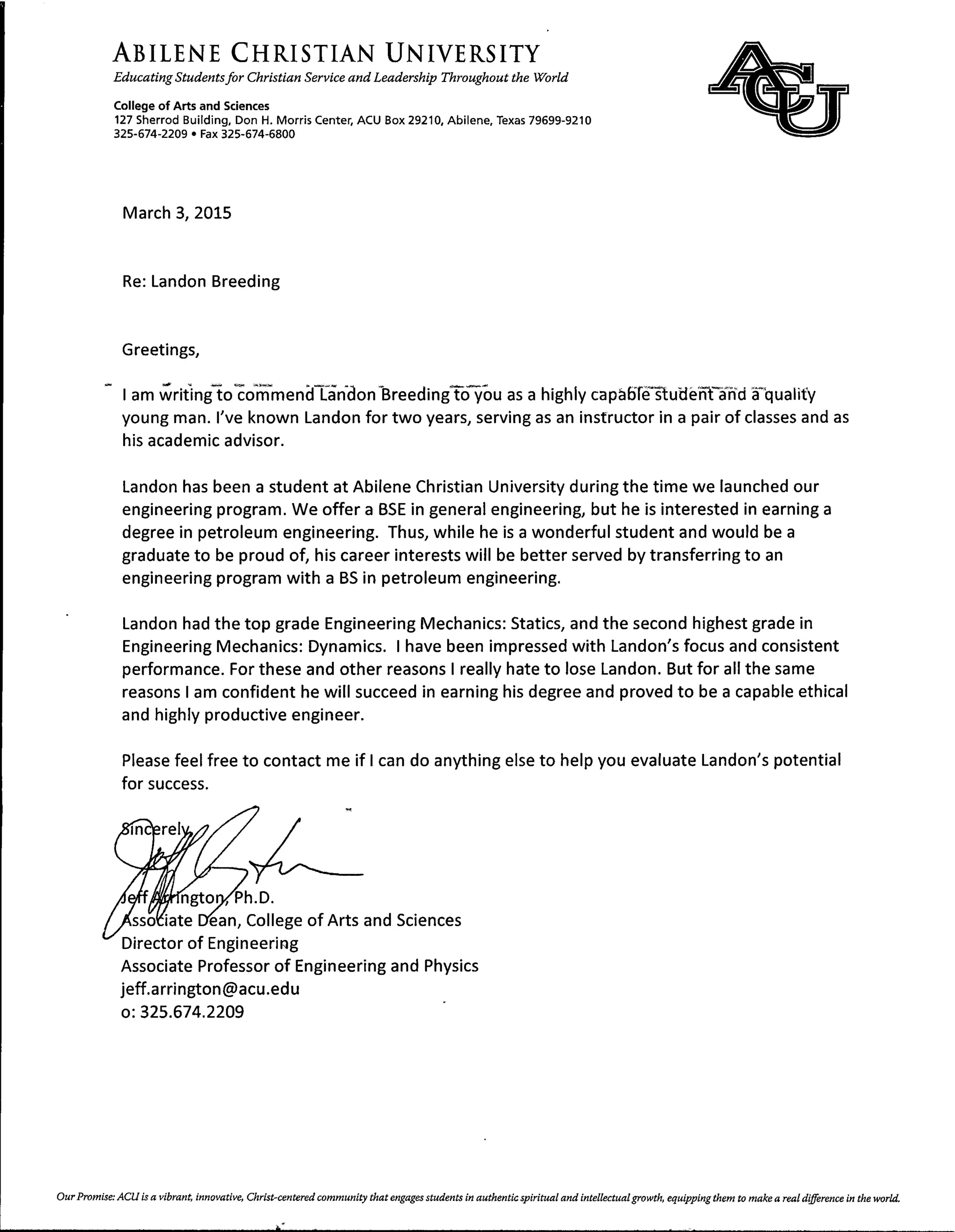 Landon Breeding Recommendation Letter | PDF