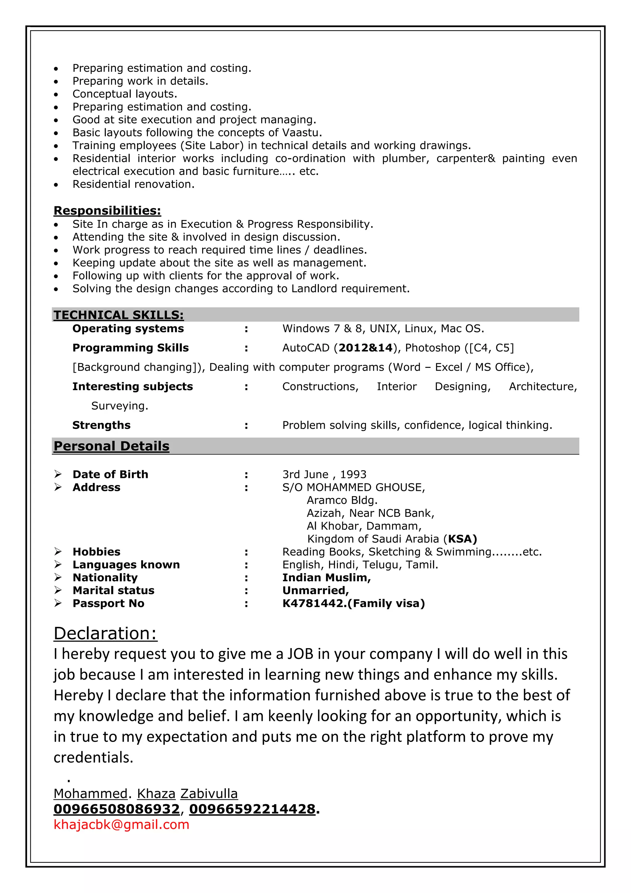 KHAJA Azmeel Resume | PDF