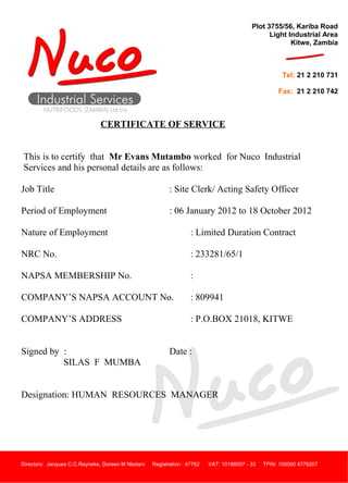 CERTIFICATE OF SERVICE - EVANS MUTAMBO | PDF