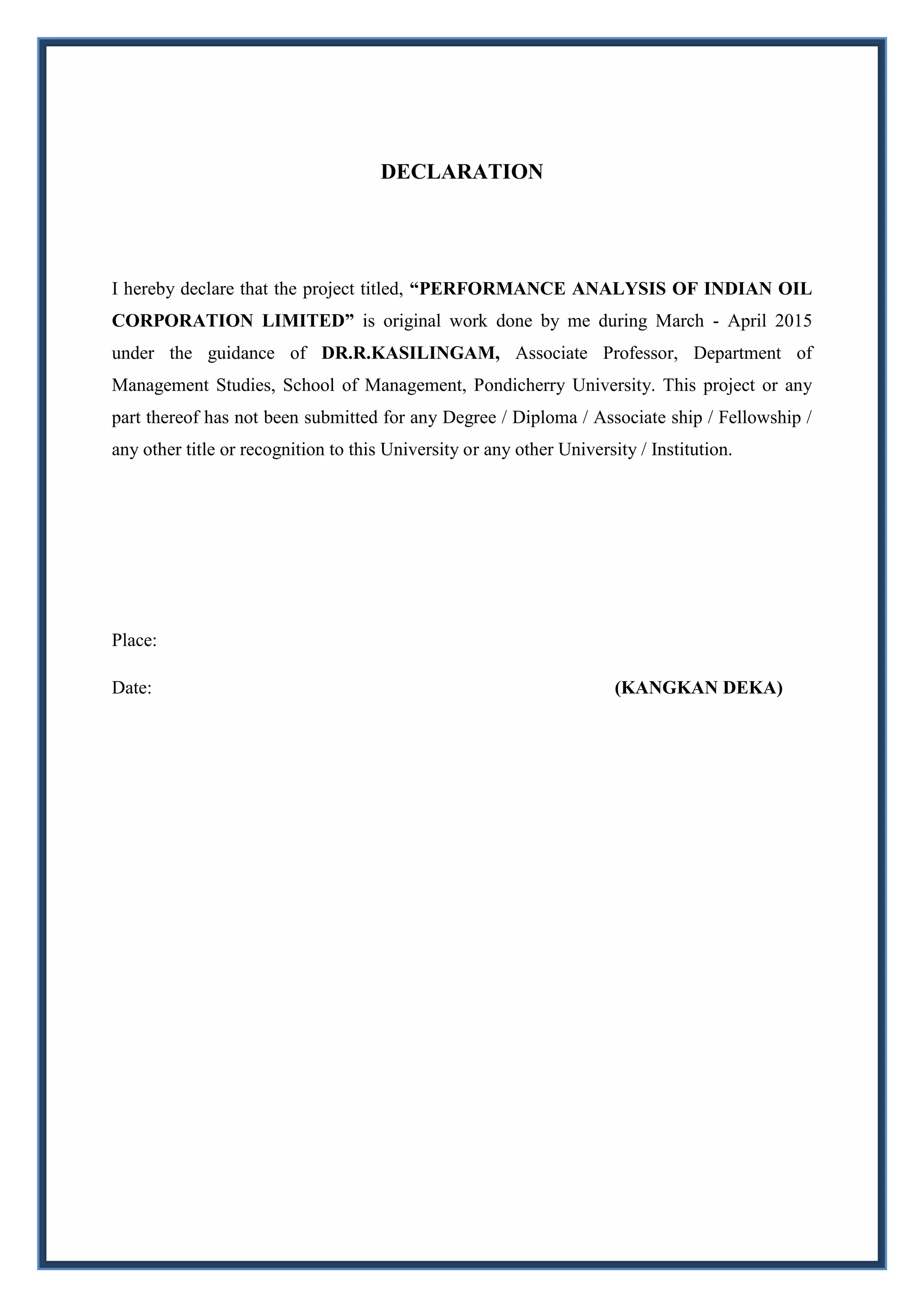 IOCL PERFORMANCE ANALYSIS | PDF