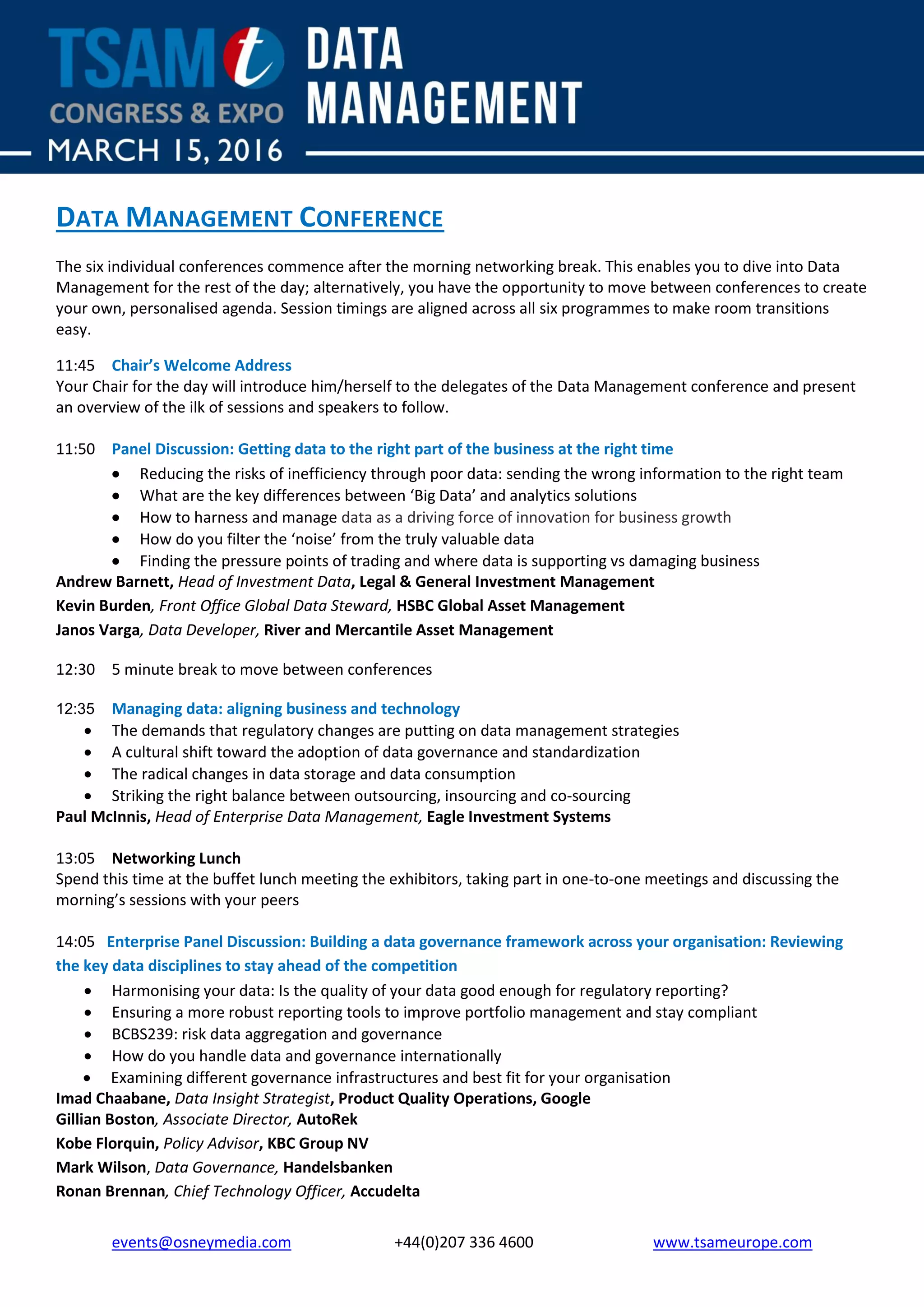 TSAM Europe 2016 - Data Management | PDF | Databases | Computer Software and Applications