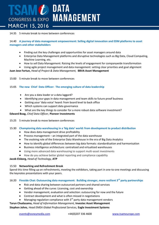 TSAM Europe 2016 - Data Management | PDF | Databases | Computer Software and Applications
