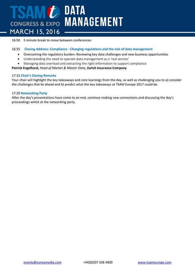 TSAM Europe 2016 - Data Management | PDF | Databases | Computer Software and Applications