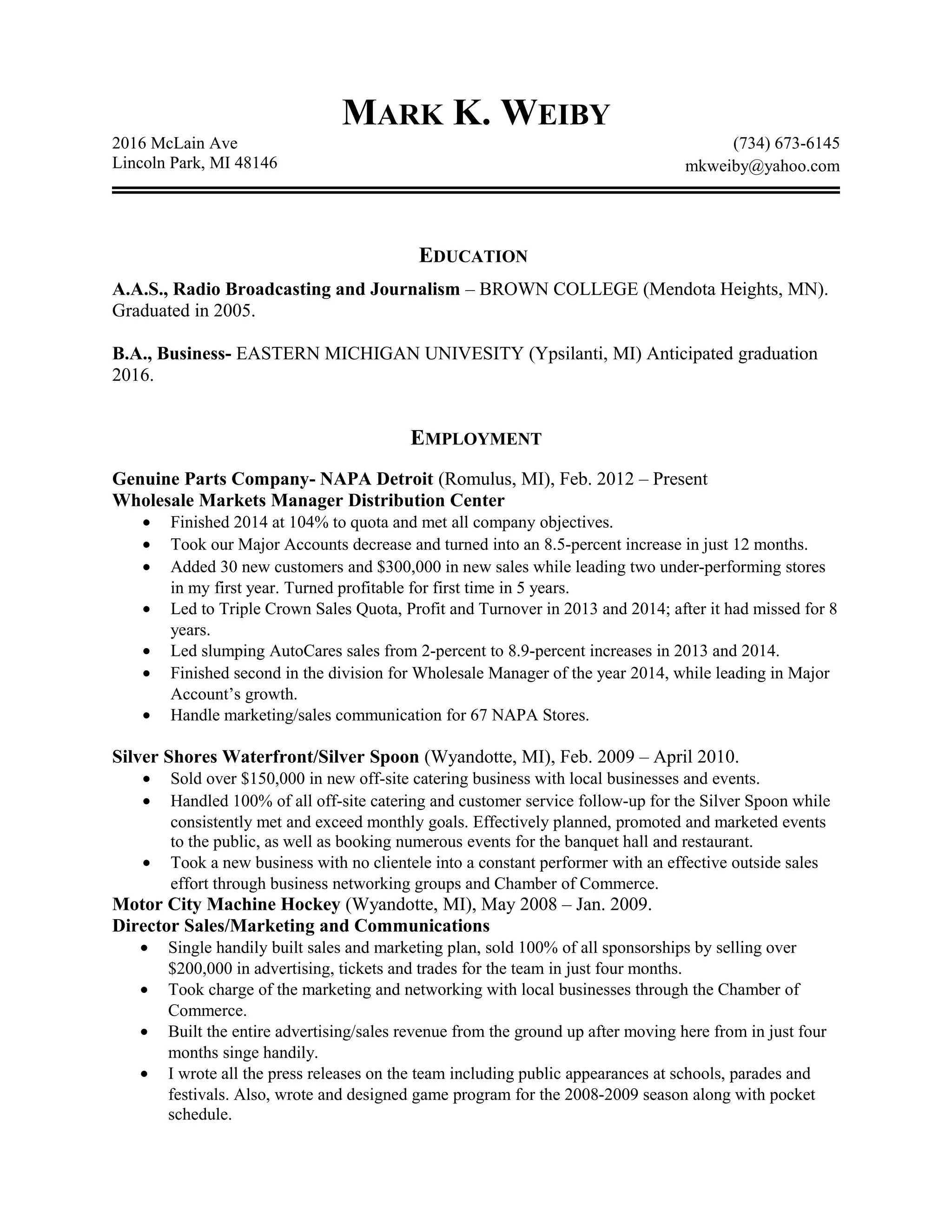 Mark Weiby Resume | DOC