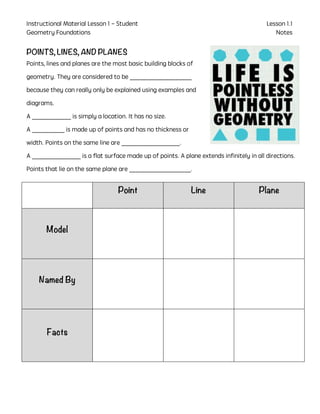 Points lines and planes Lesson 1 | PDF | Geography | Science