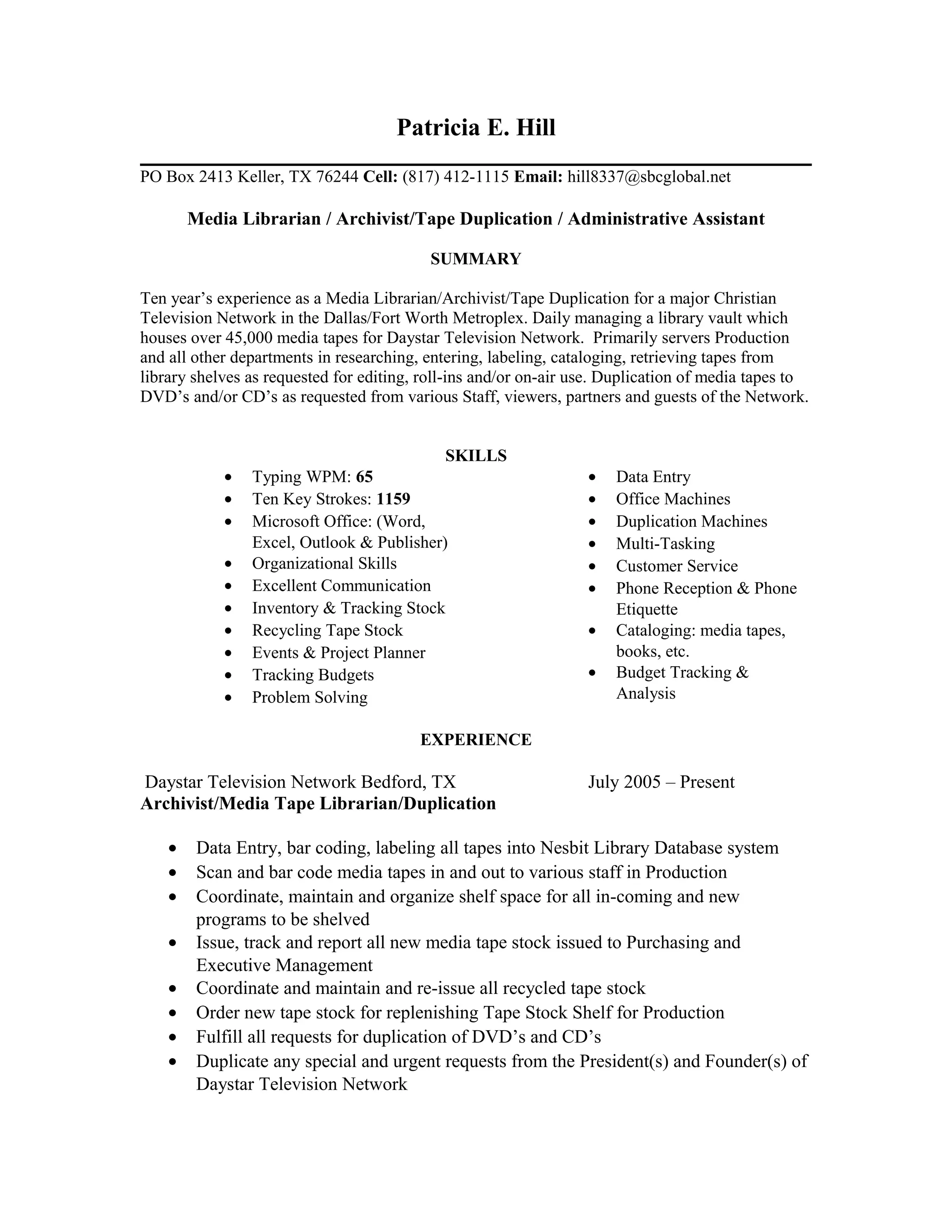 Patricia E. Hill Resume | DOC