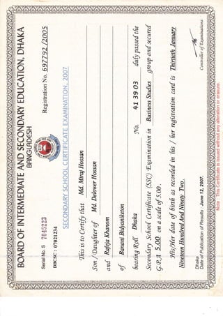 SSC Certificate