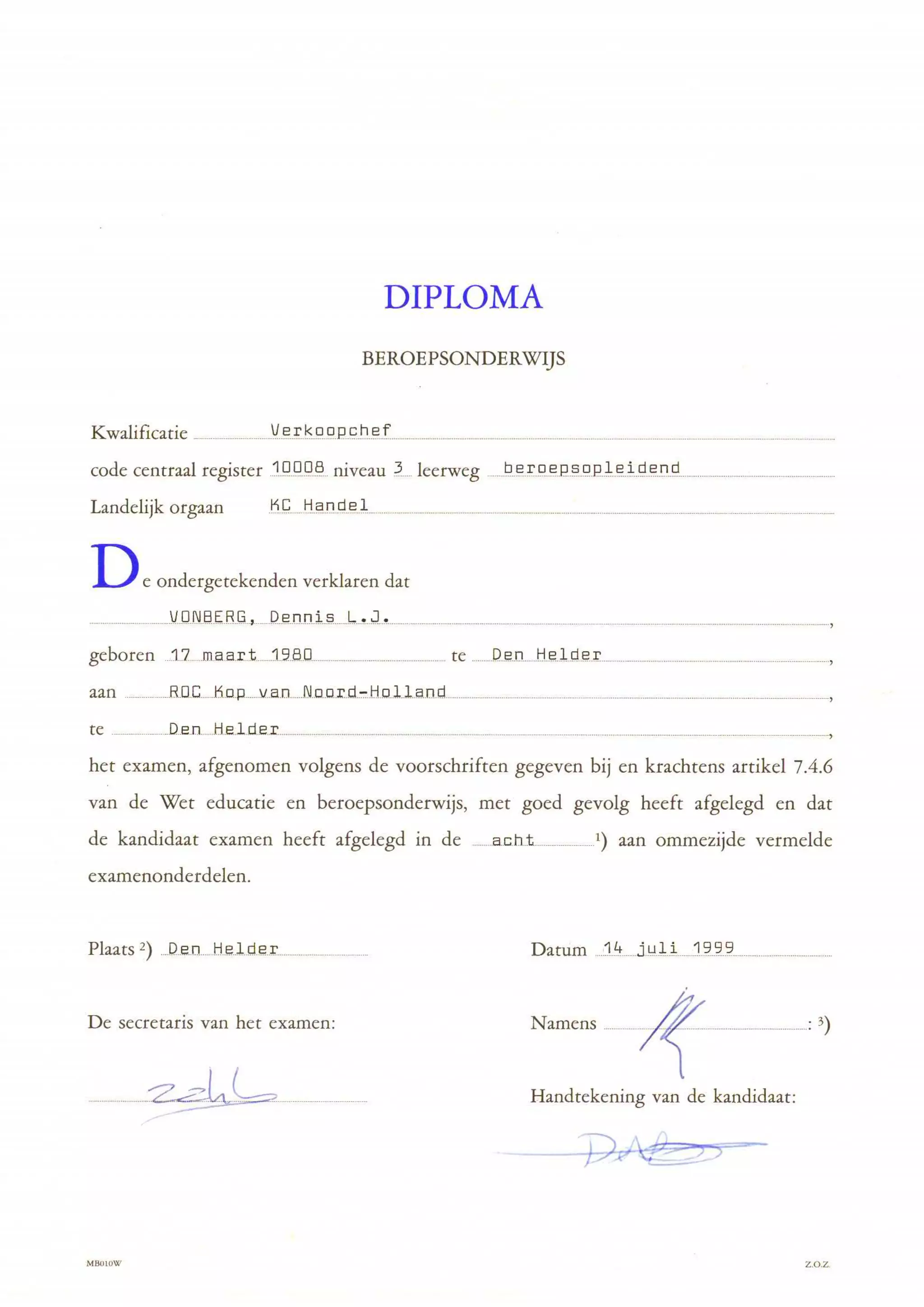 03-04 - MBO Detailhandel + cijferlijst - 14Jul99 | PDF